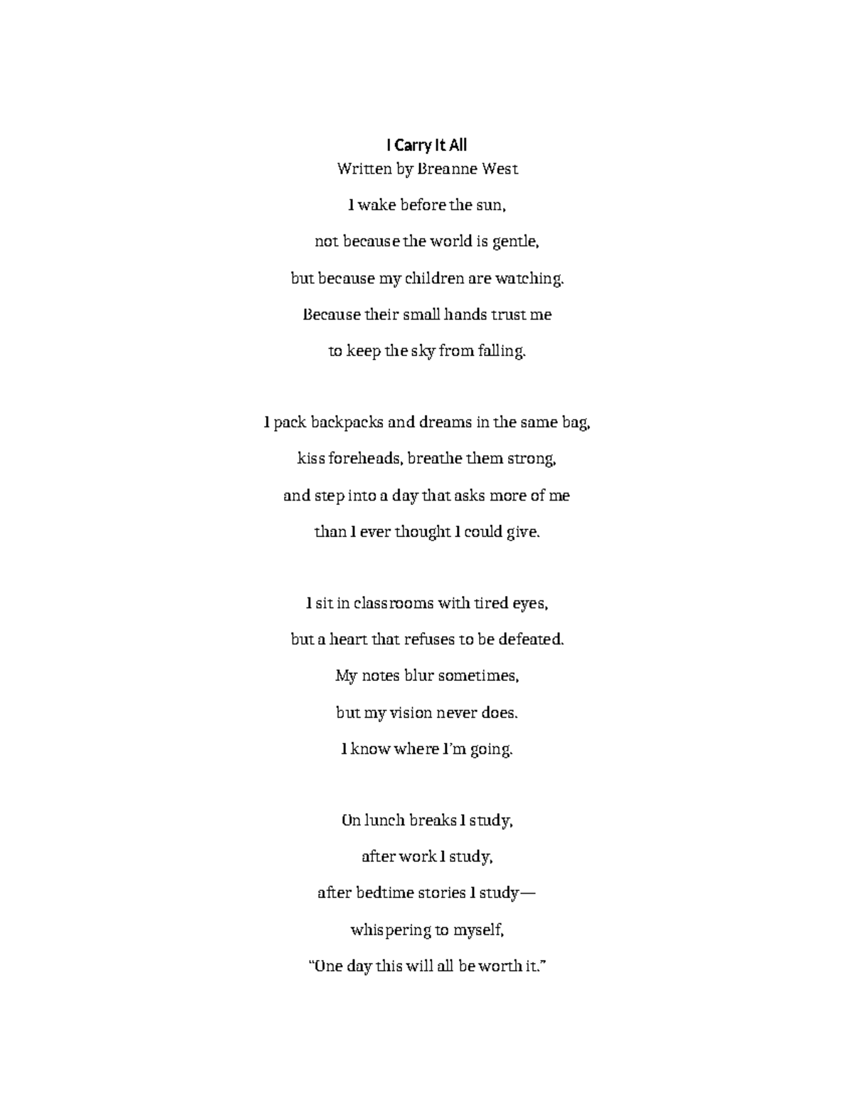 I Carry It All: A Single Mother's Journey to Success - Studocu