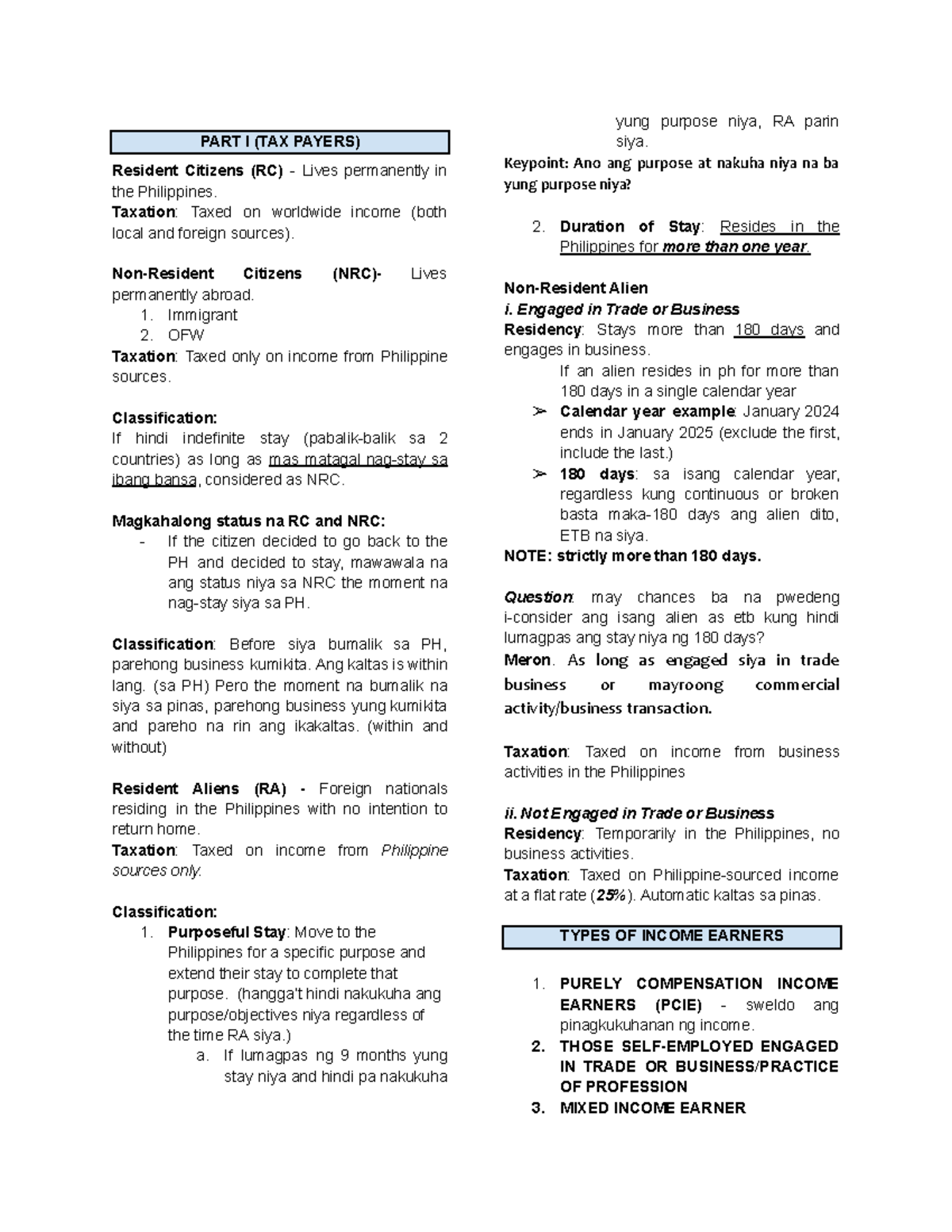 Income Tax (TAX 101) Midterm Exam Reviewer: Key Concepts and ...