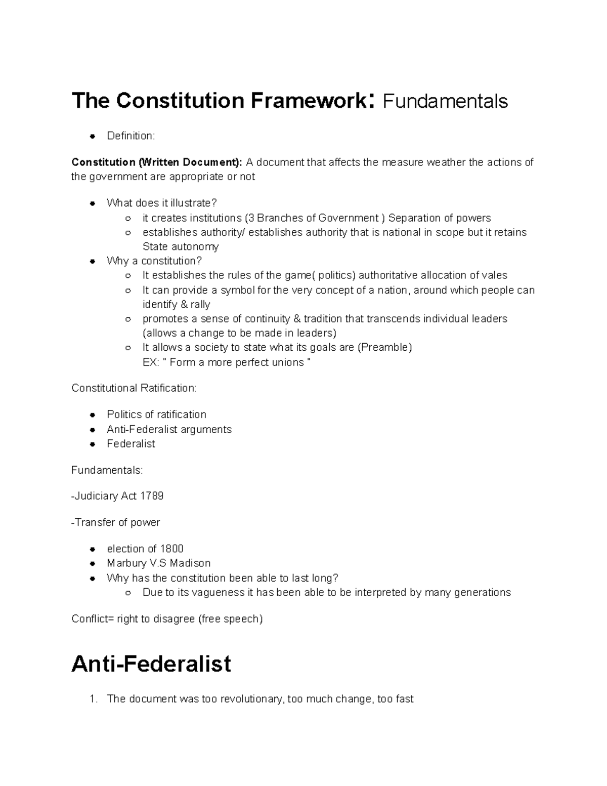The Constitution Framework: Key Concepts and Arguments (Course Code ...