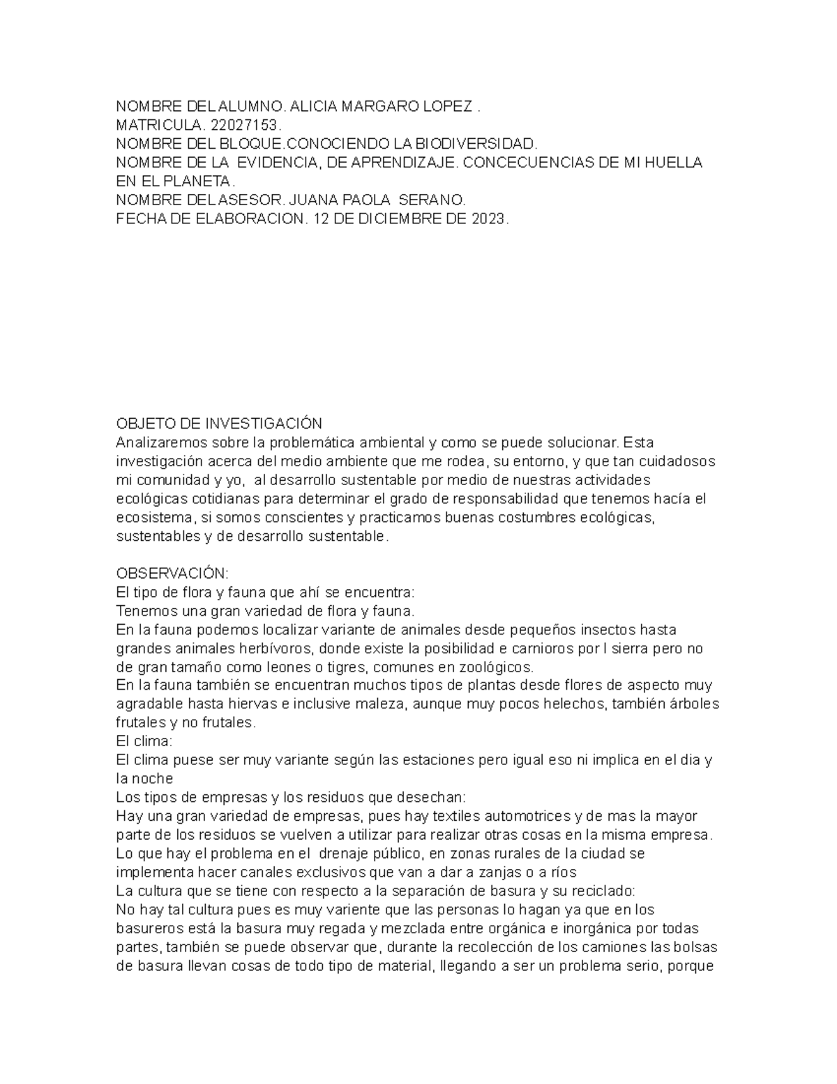 BIO EA4 Allicia. margaro - NOMBRE DEL ALUMNO. ALICIA MARGARO LOPEZ ...