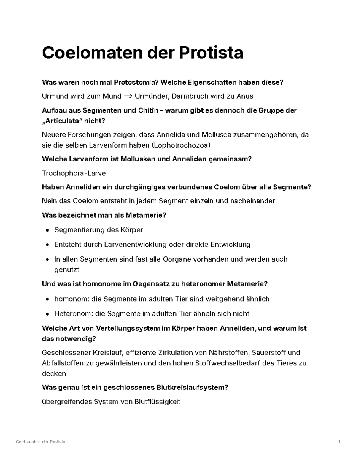 Coelomate Structures and Functions in Annelids: Bio 101 Overview - Studocu