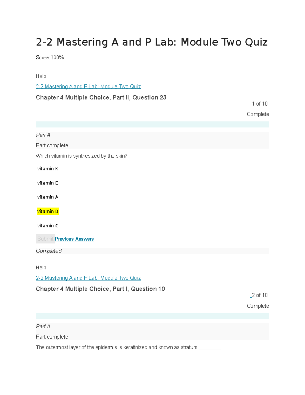 2-2 Mastering A&P Lab: Module Two Quiz Review and Answers - Studocu