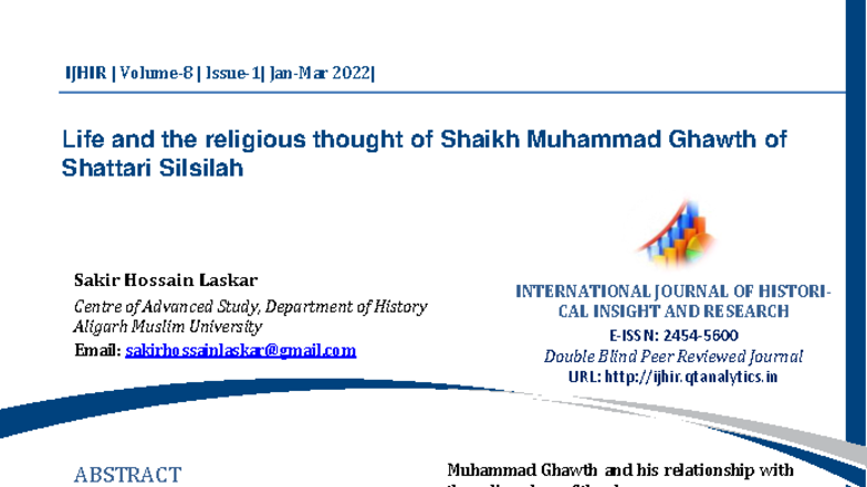 IJHIR Study on Shaikh Muhammad Ghawth of Shattari Silsilah - Studocu