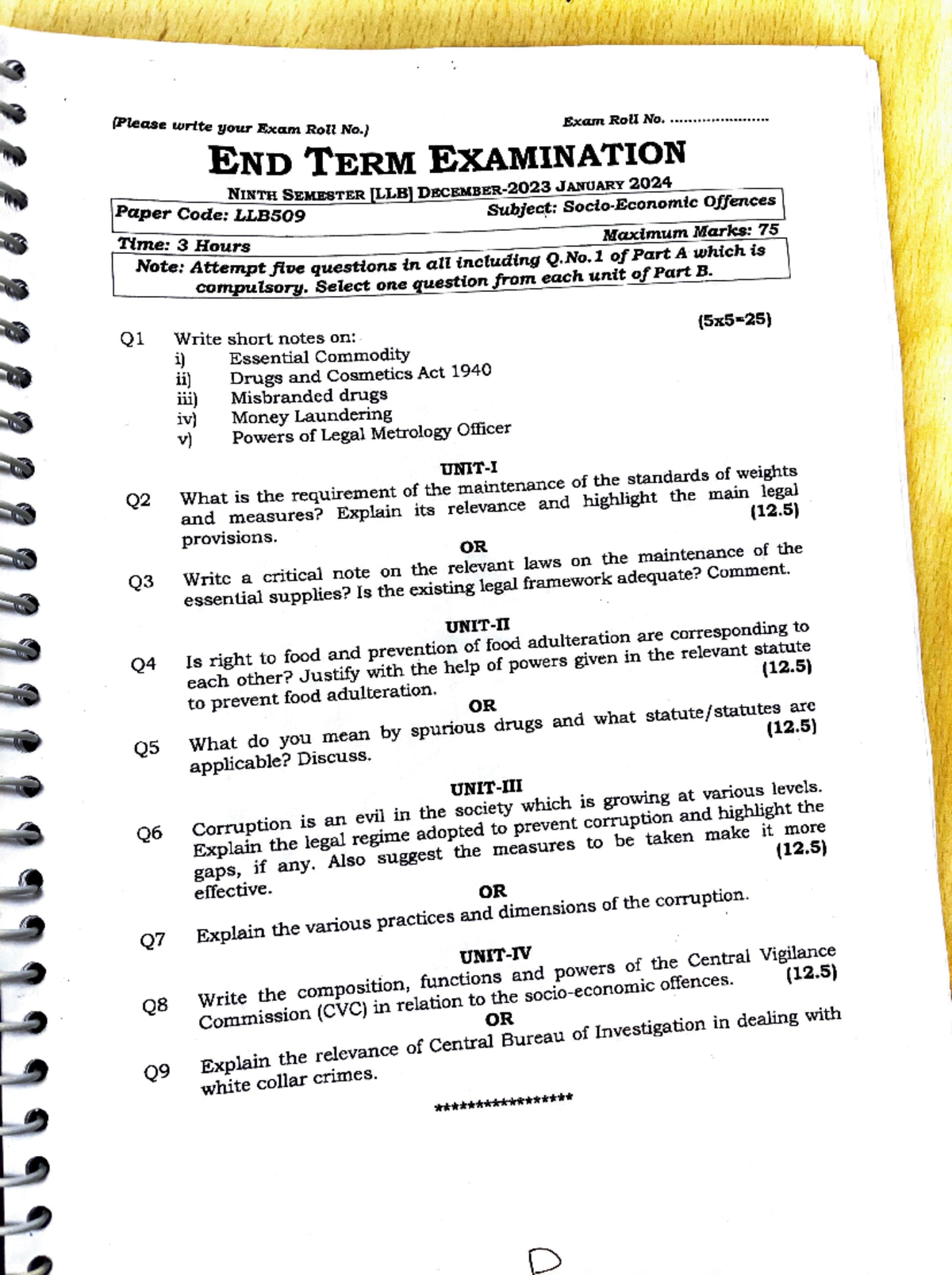LLB509 Socio Economic Offences - Important PYQs for Exam Preparation ...