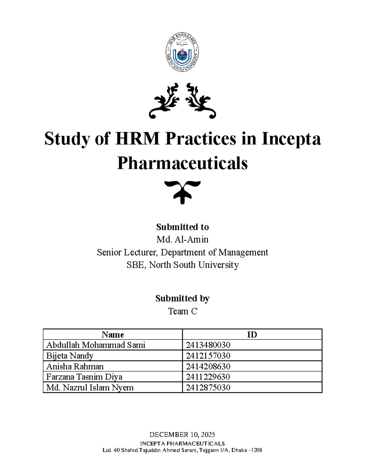 MGT351 Group Report: HRM Practices at Incepta Pharmaceuticals - Studocu