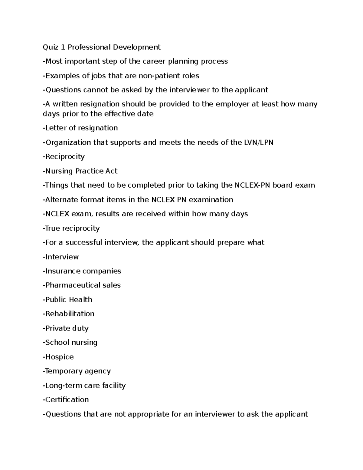 Quiz 1: Professional Development in Career Planning and Interviewing ...