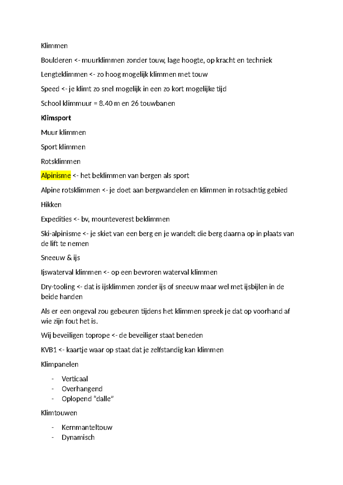 Samenvatting Klimtechnieken en Veiligheid KVB1 - Studocu