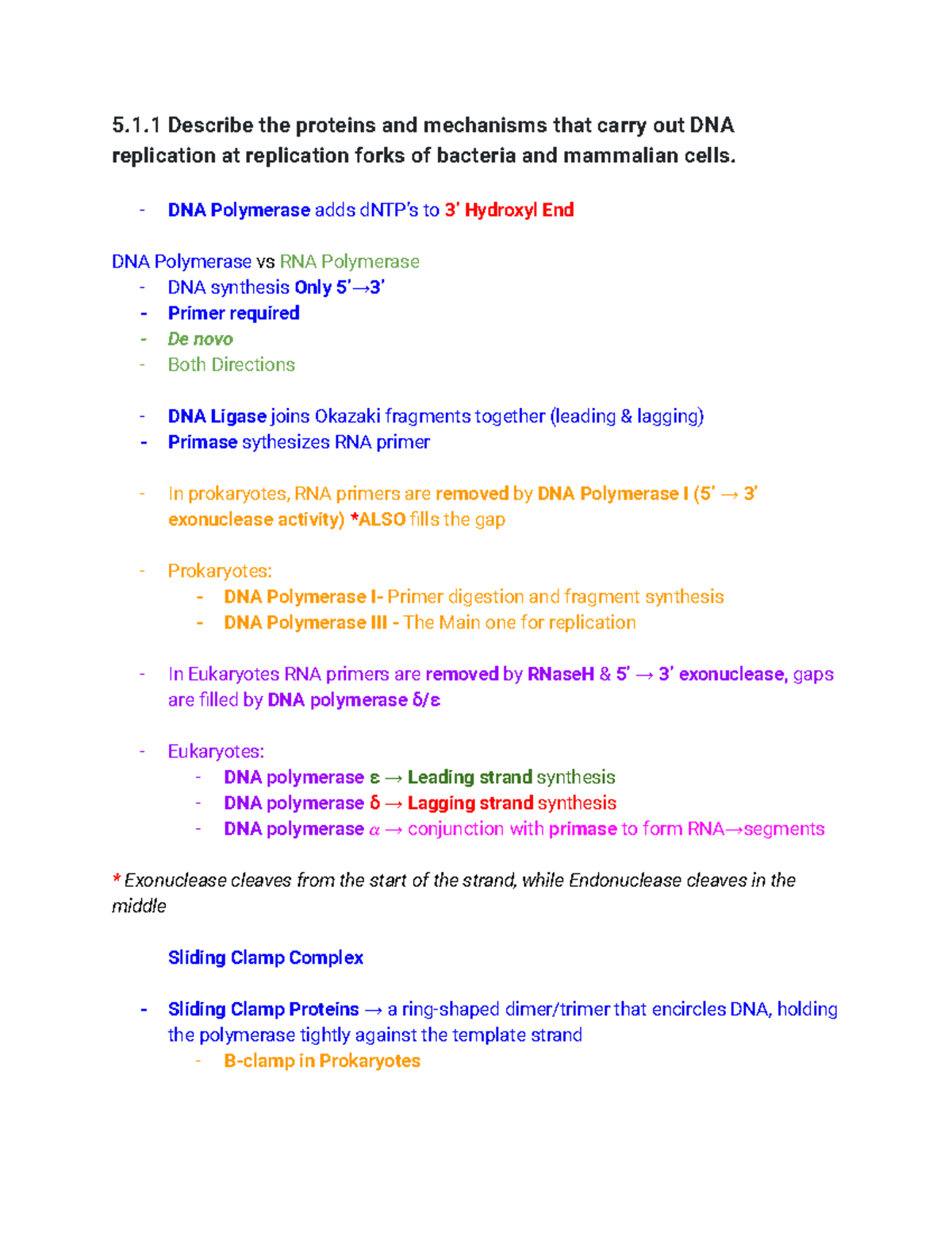Cell Bio Quiz 2 - DNA Replication and RNA Processing Notes - Studocu
