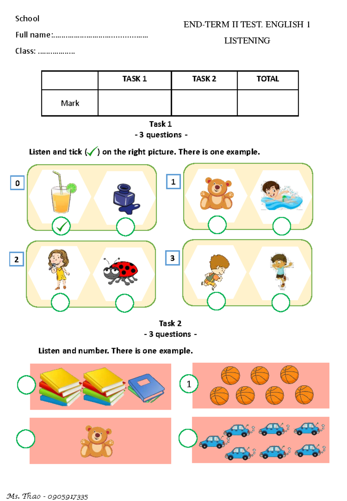 Grade 1 Final Exam: English Listening & Reading Tasks - Studocu