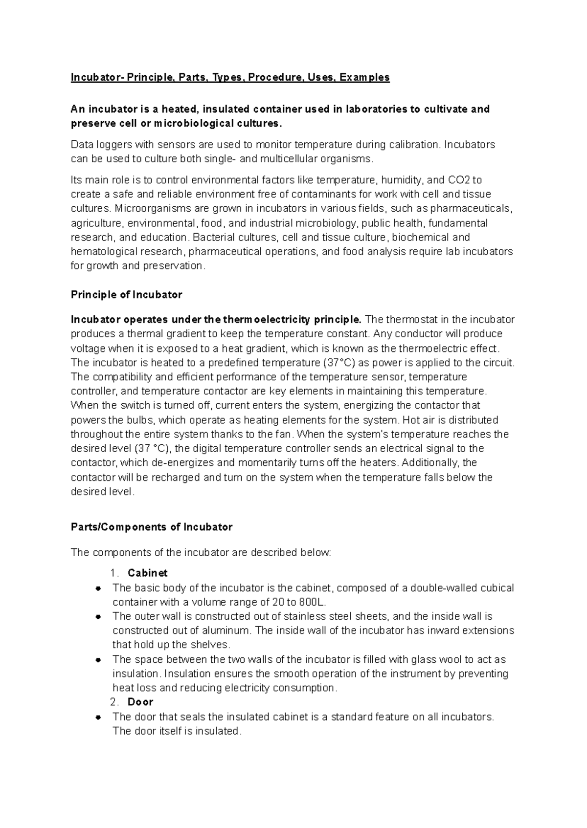 Microbiology - incubators - Incubator- Principle, Parts, Types ...