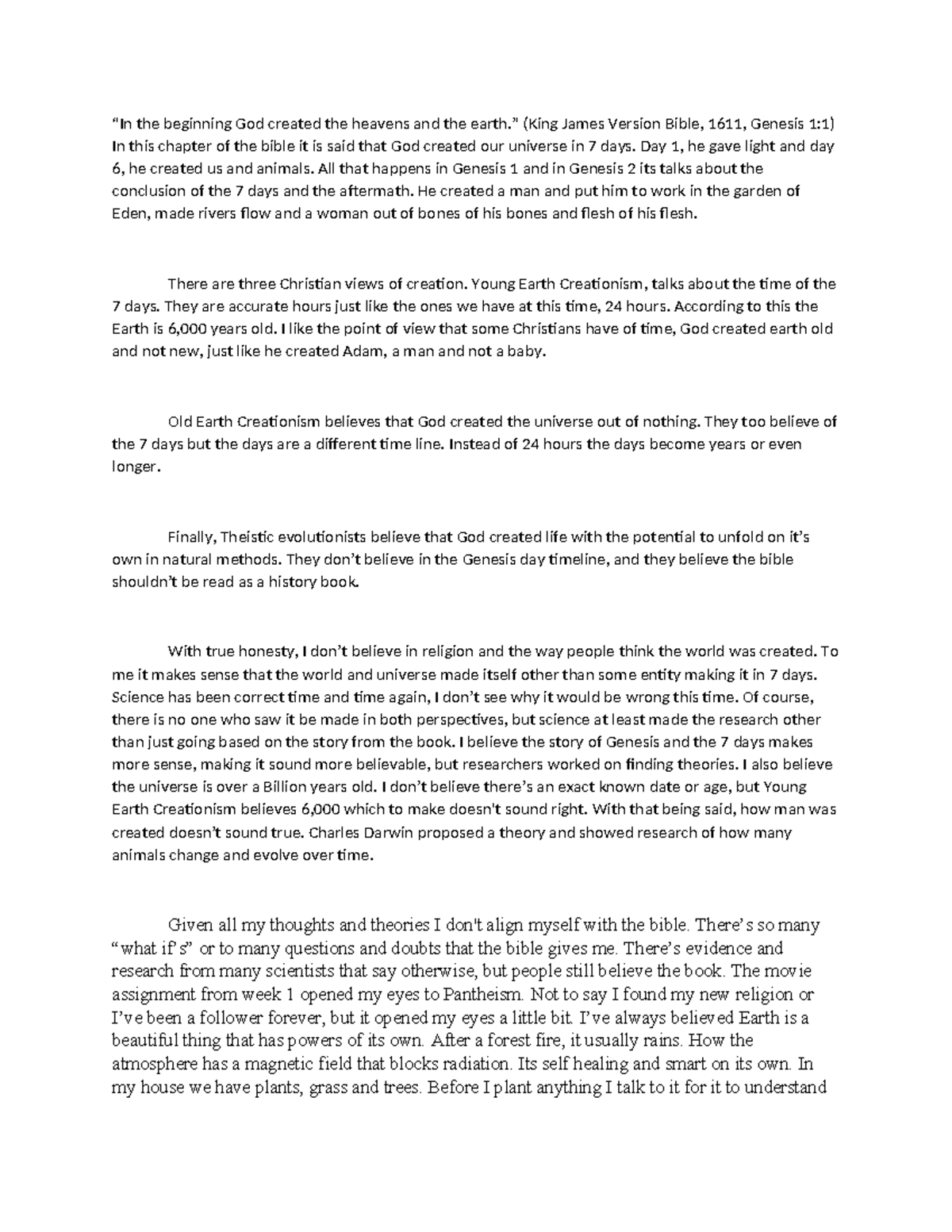 Topic 7 reflection: exploring creation views in Genesis 1 and beyond ...