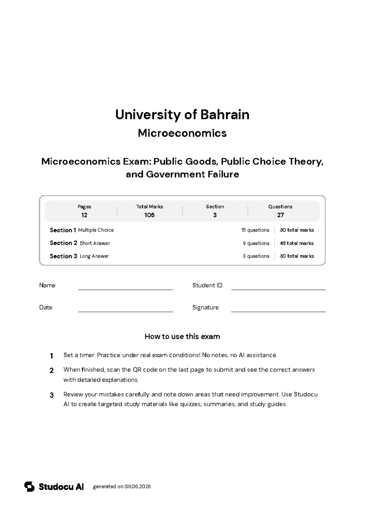 Microeconomics Final Exam: Public Goods and Government Failure - Studocu