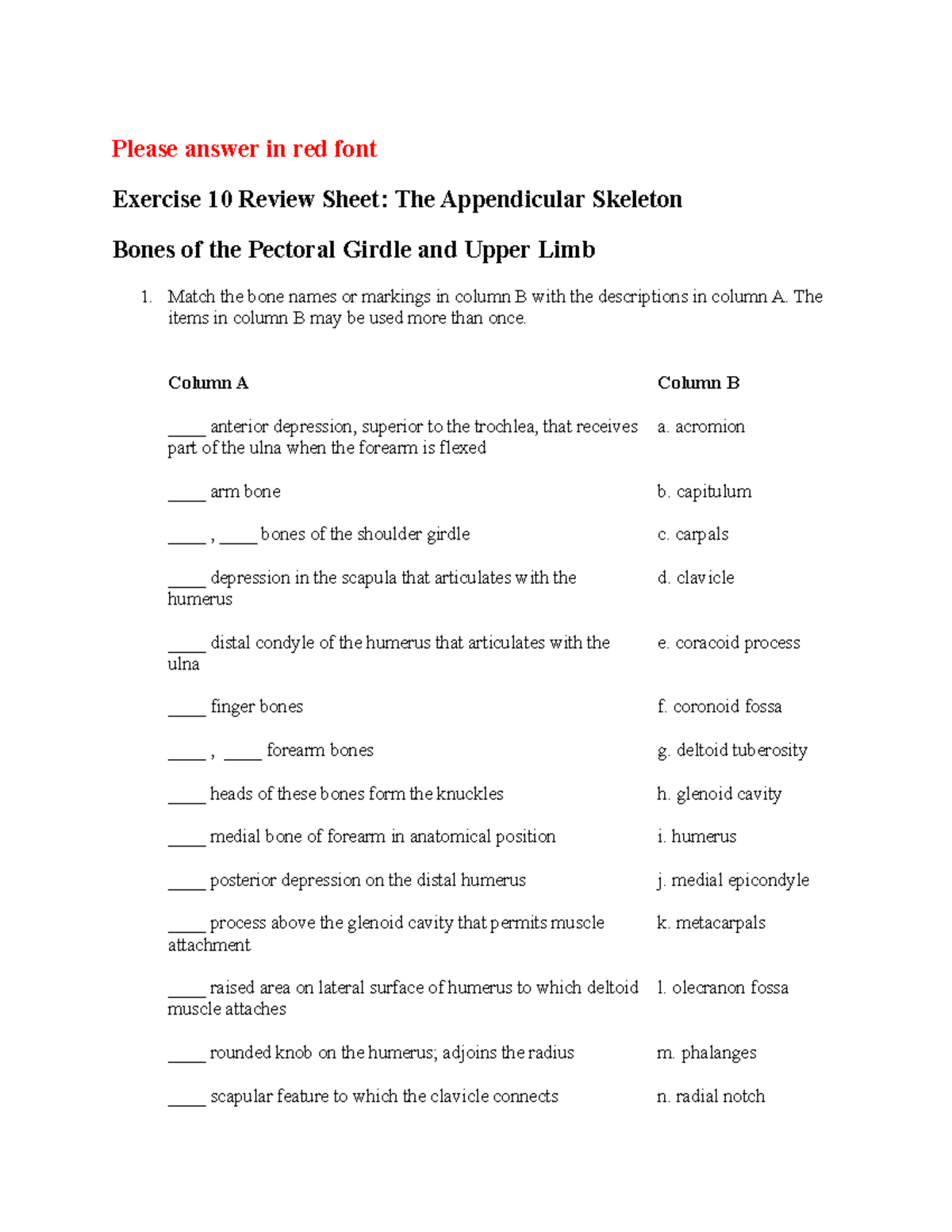 Exercise 10 Review Sheet: The Appendicular Skeleton Analysis - Studocu