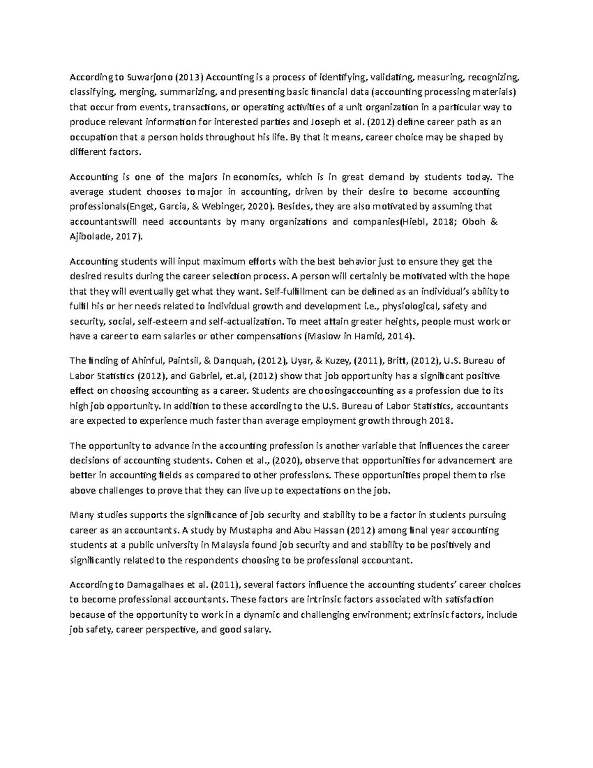 RRL Thesis Study on Factors Influencing Career Choices in Accounting ...