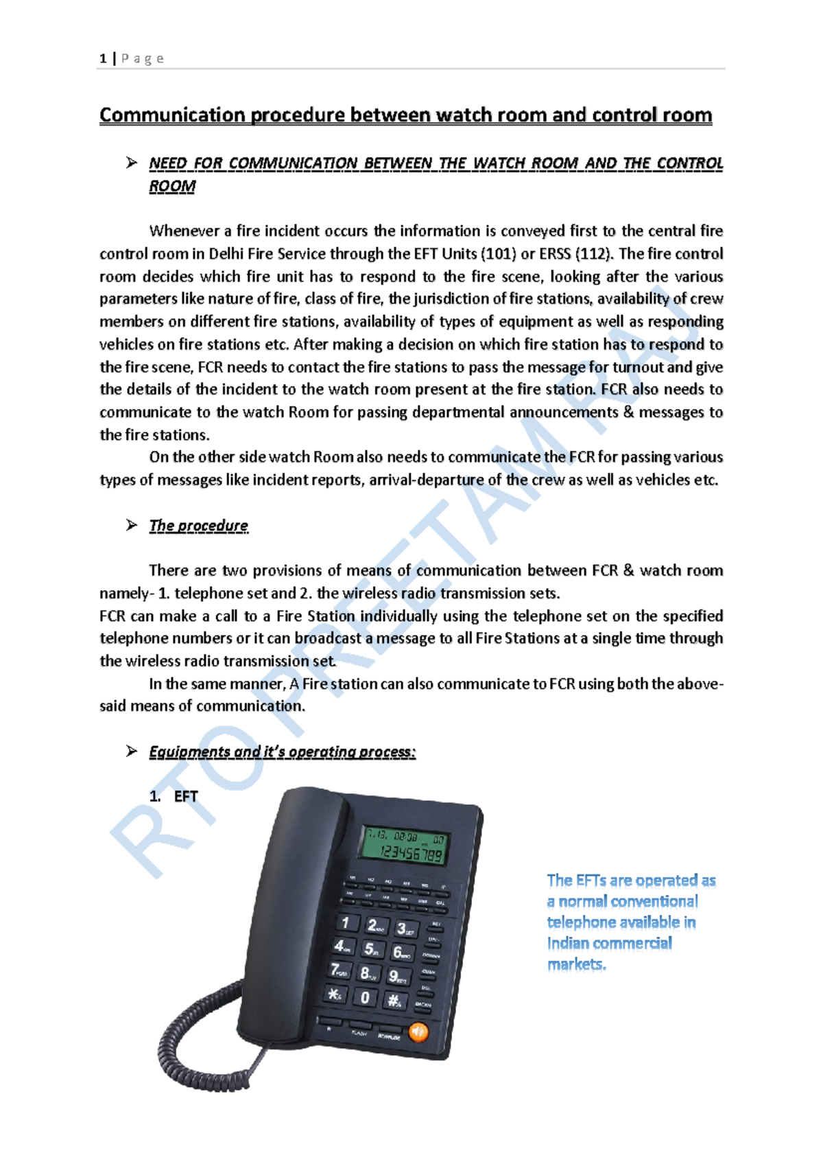 Effective Communication Procedures: Watch Room & Control Room Outline ...