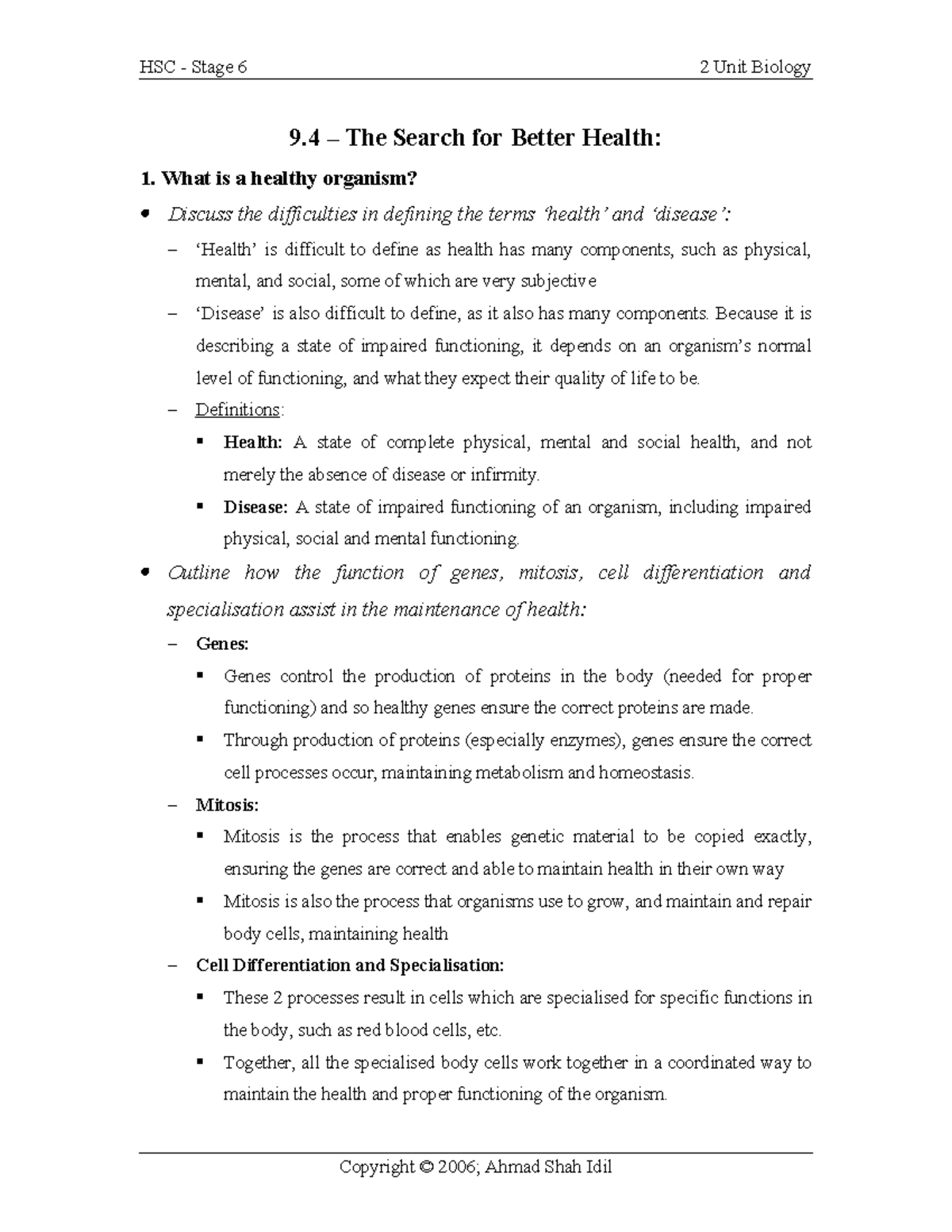 HSC Stage 6 2 Unit Biology: Assessment Task on Health and Disease - Studocu