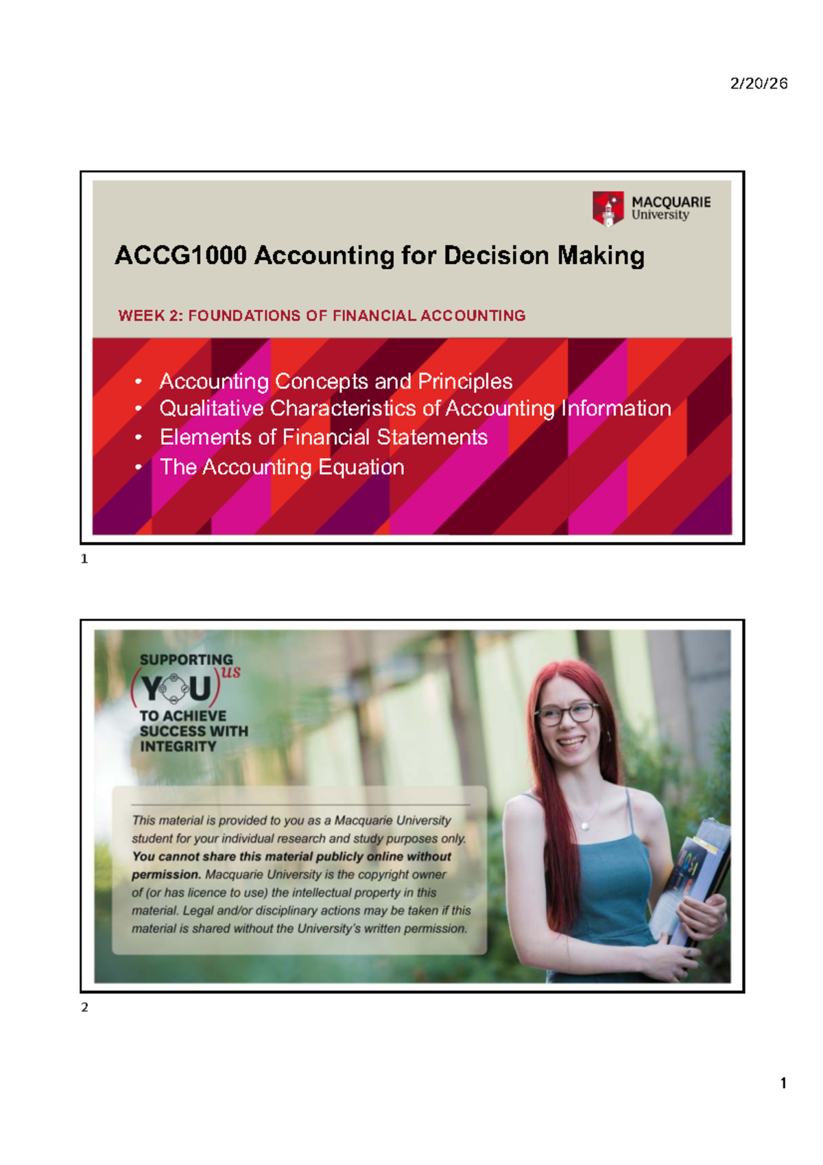 ACC 101 Lecture 2: Foundations of Financial Accounting Concepts - Studocu