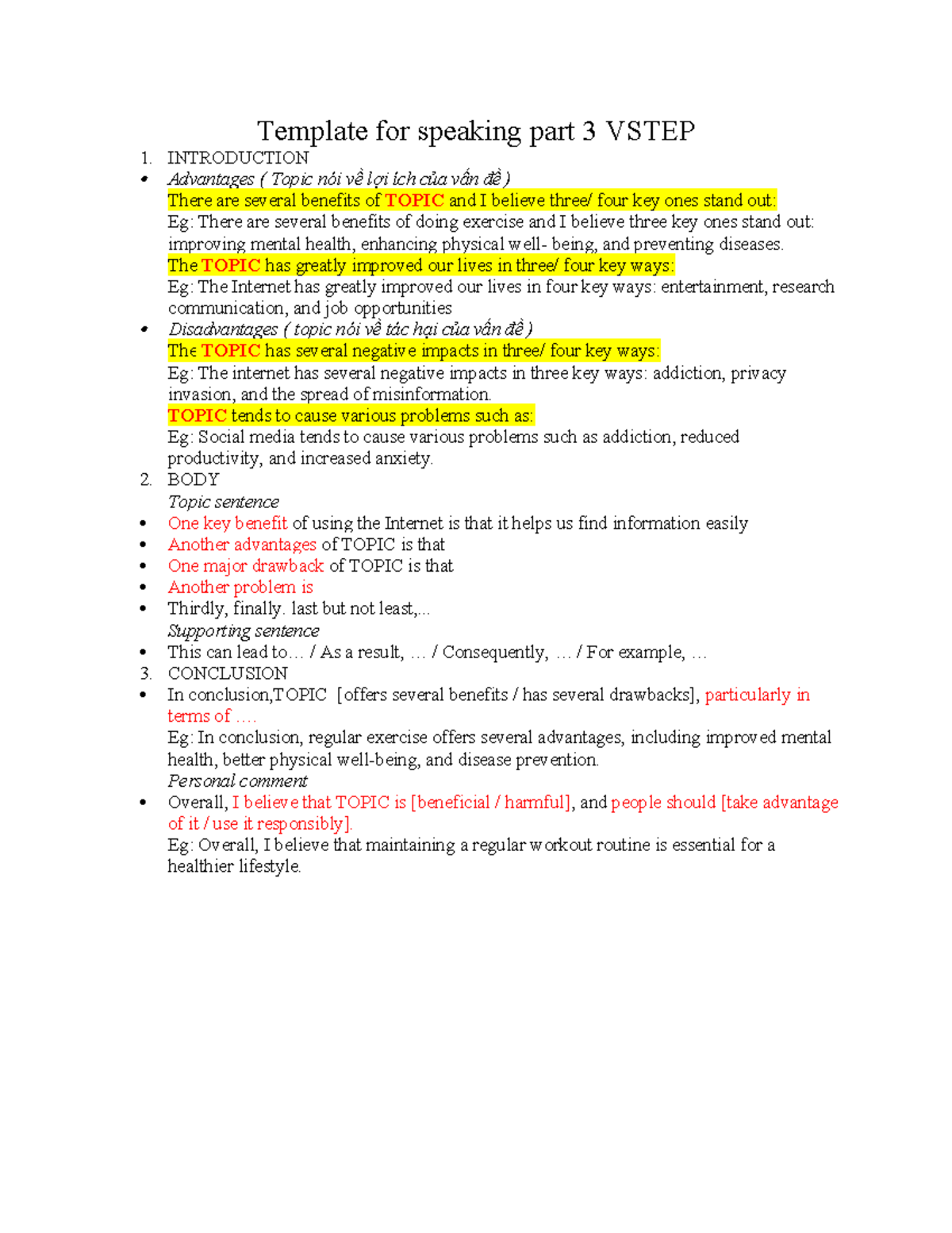 VSTEP Speaking Part 3 Template: Advantages & Disadvantages - Studocu