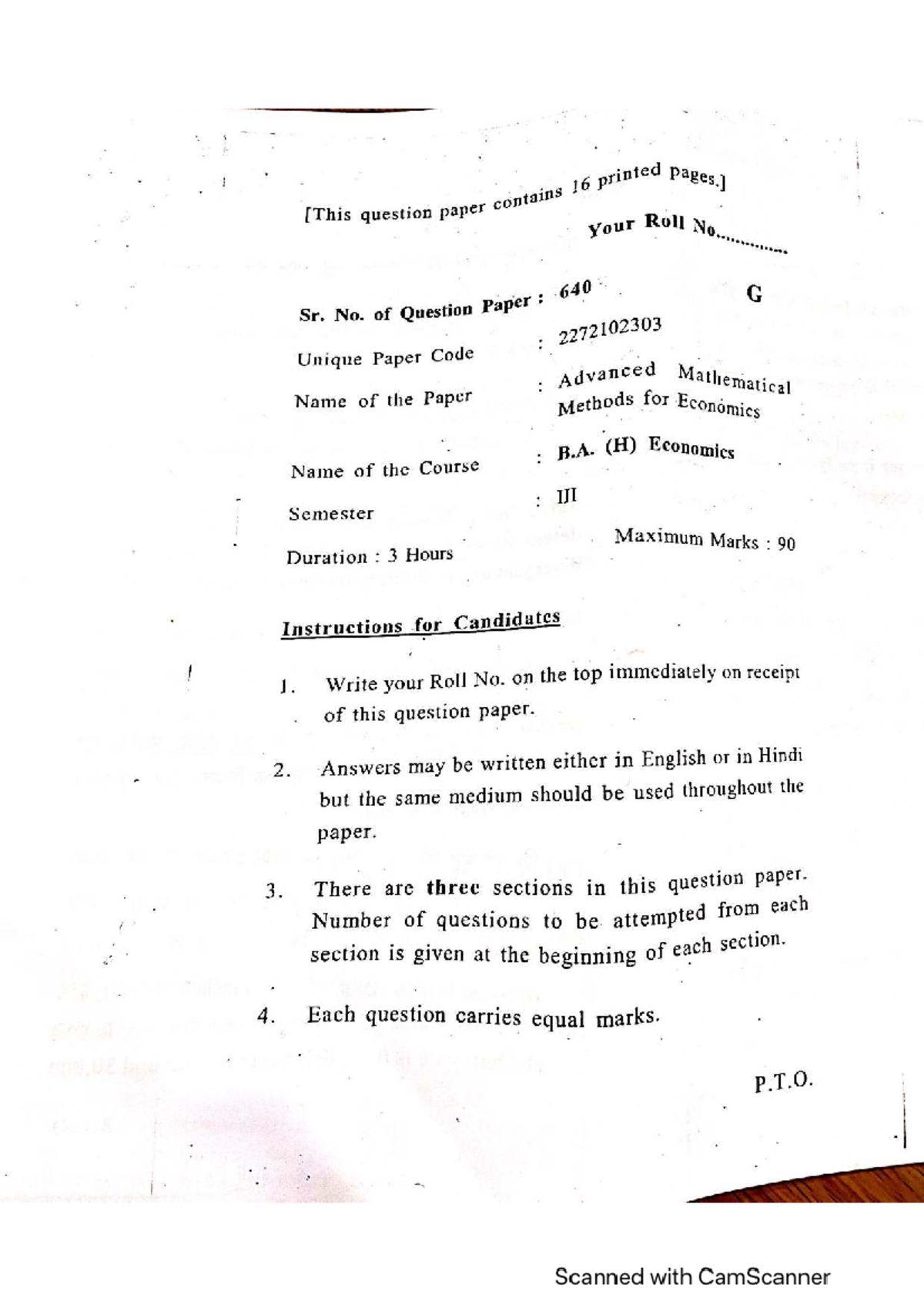 AMME 2023 - Advanced Mathematical Methods for Economics Exam Paper ...