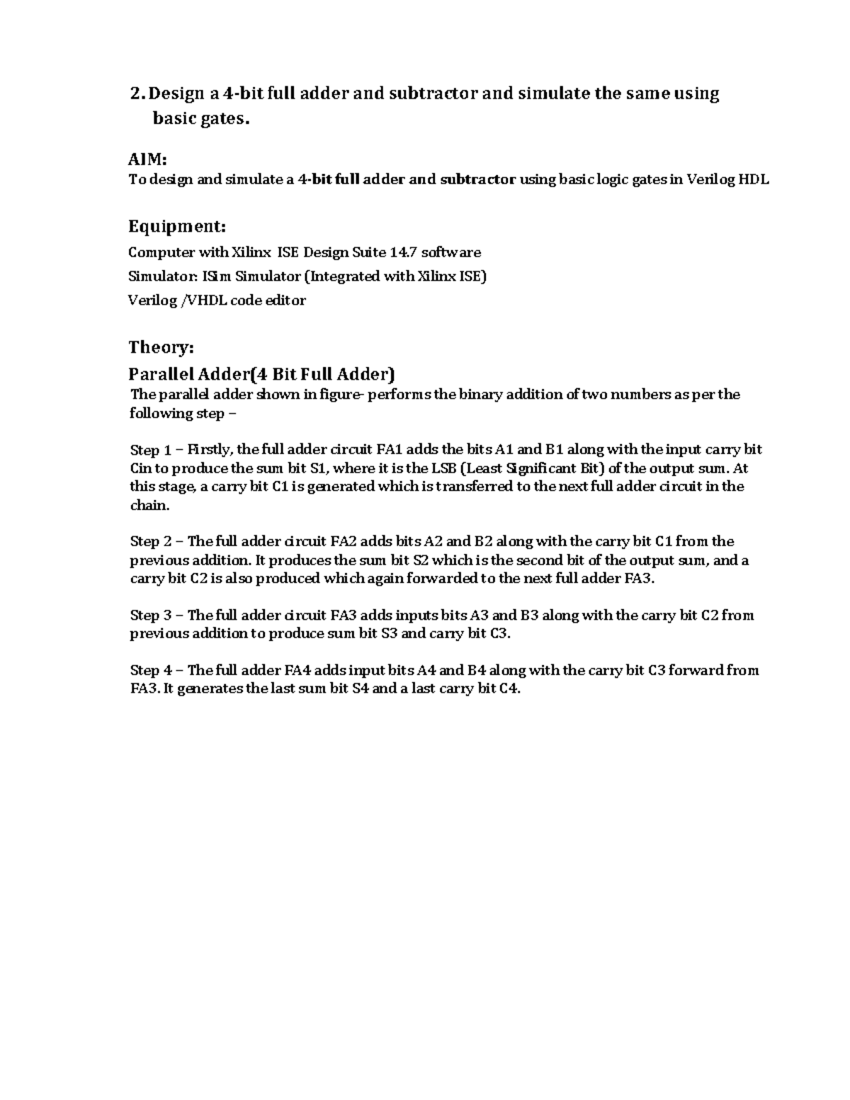 DDCO 2nd Prog: Full Adder & Subtractor Design in Verilog - Studocu
