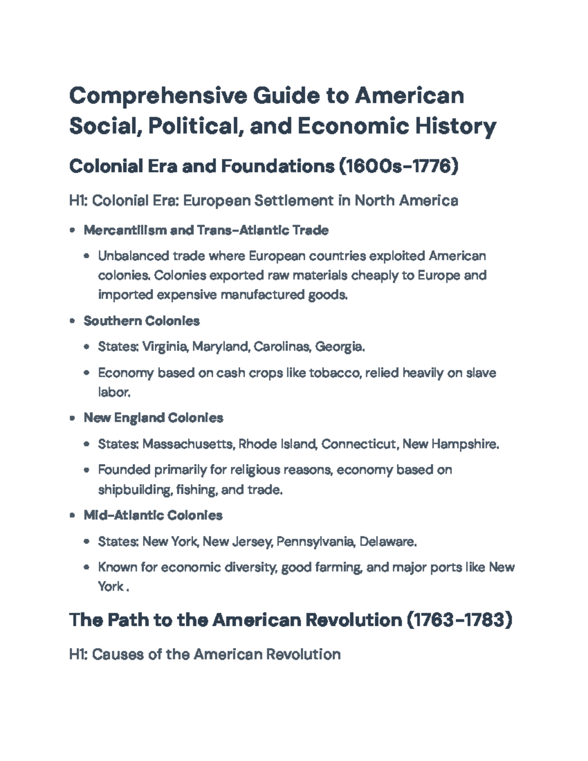 Comprehensive Overview of American History: Colonial Era to Present ...