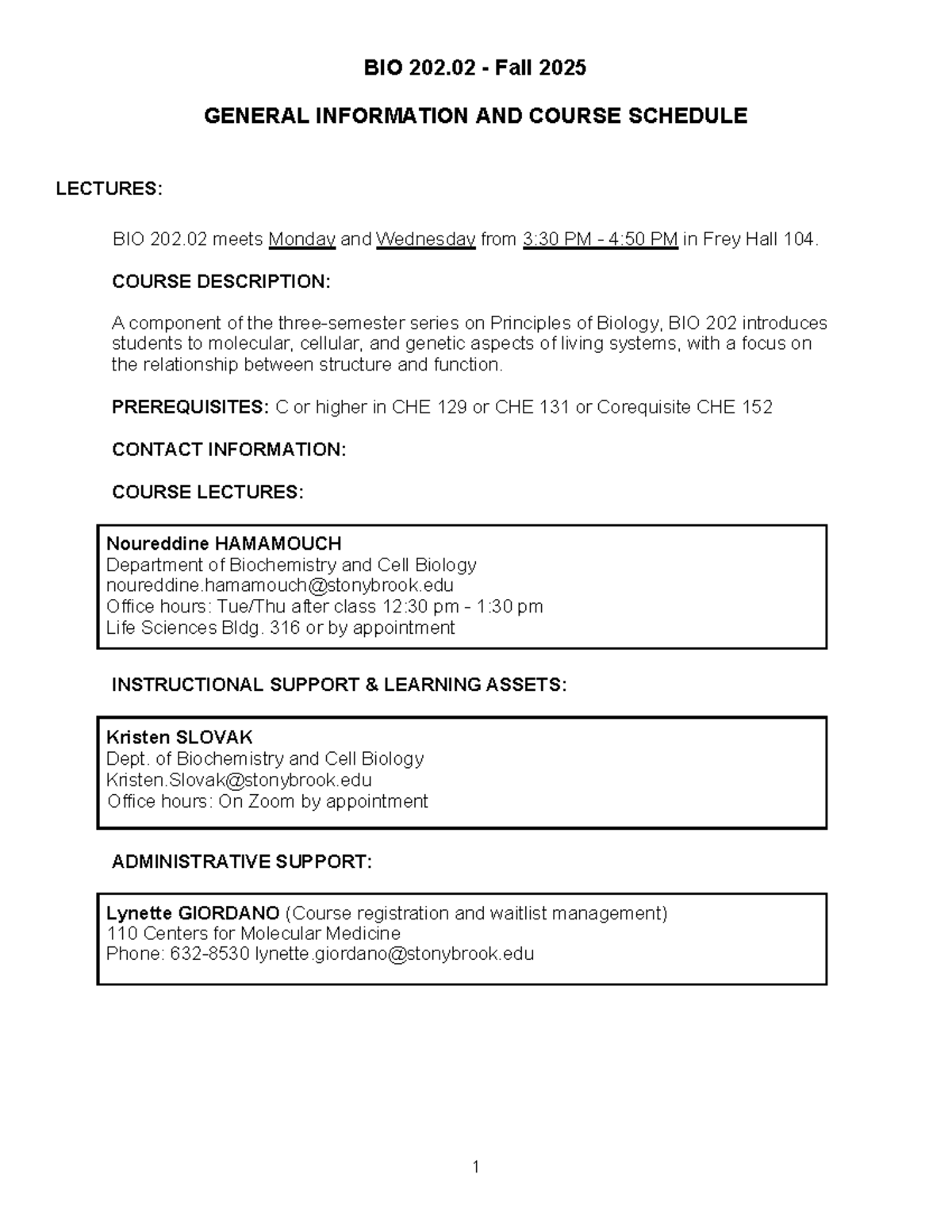 BIO 202.02 Fall 2025 Syllabus: Course Info & Schedule Overview - Studocu