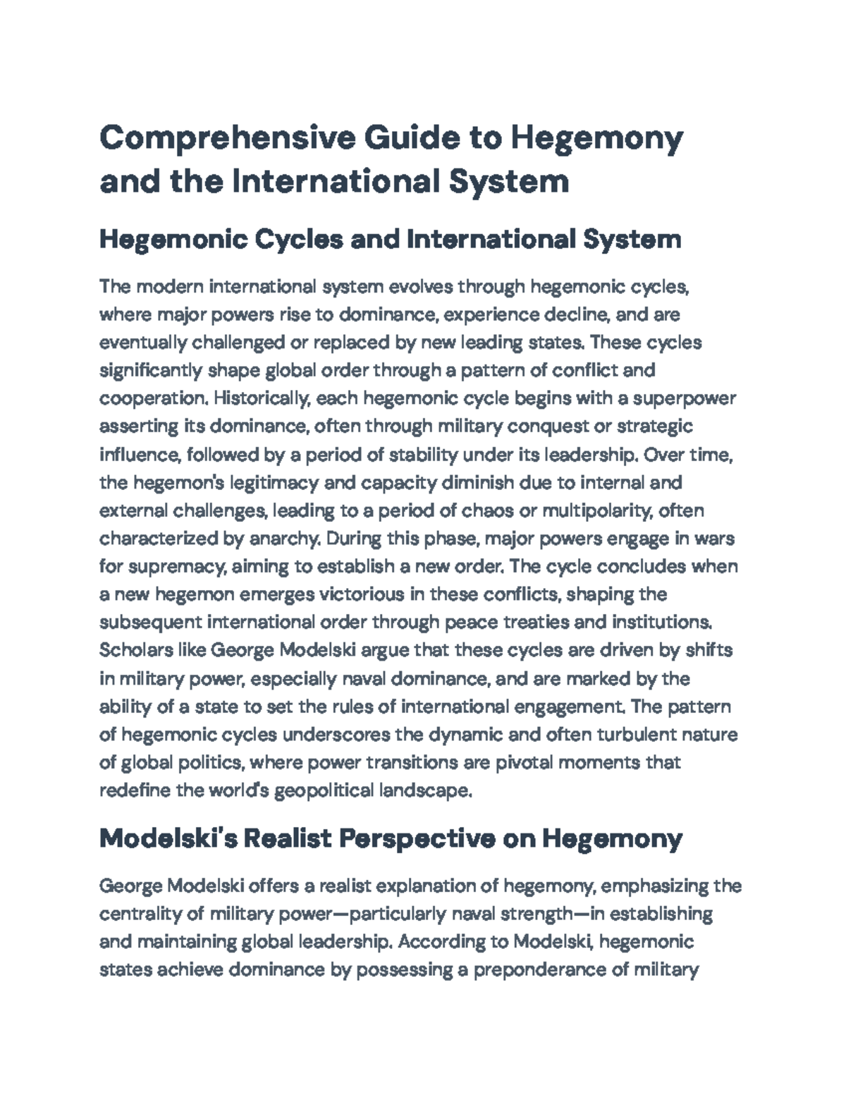 Comprehensive Guide to Hegemony & International Systems (Course Code ...