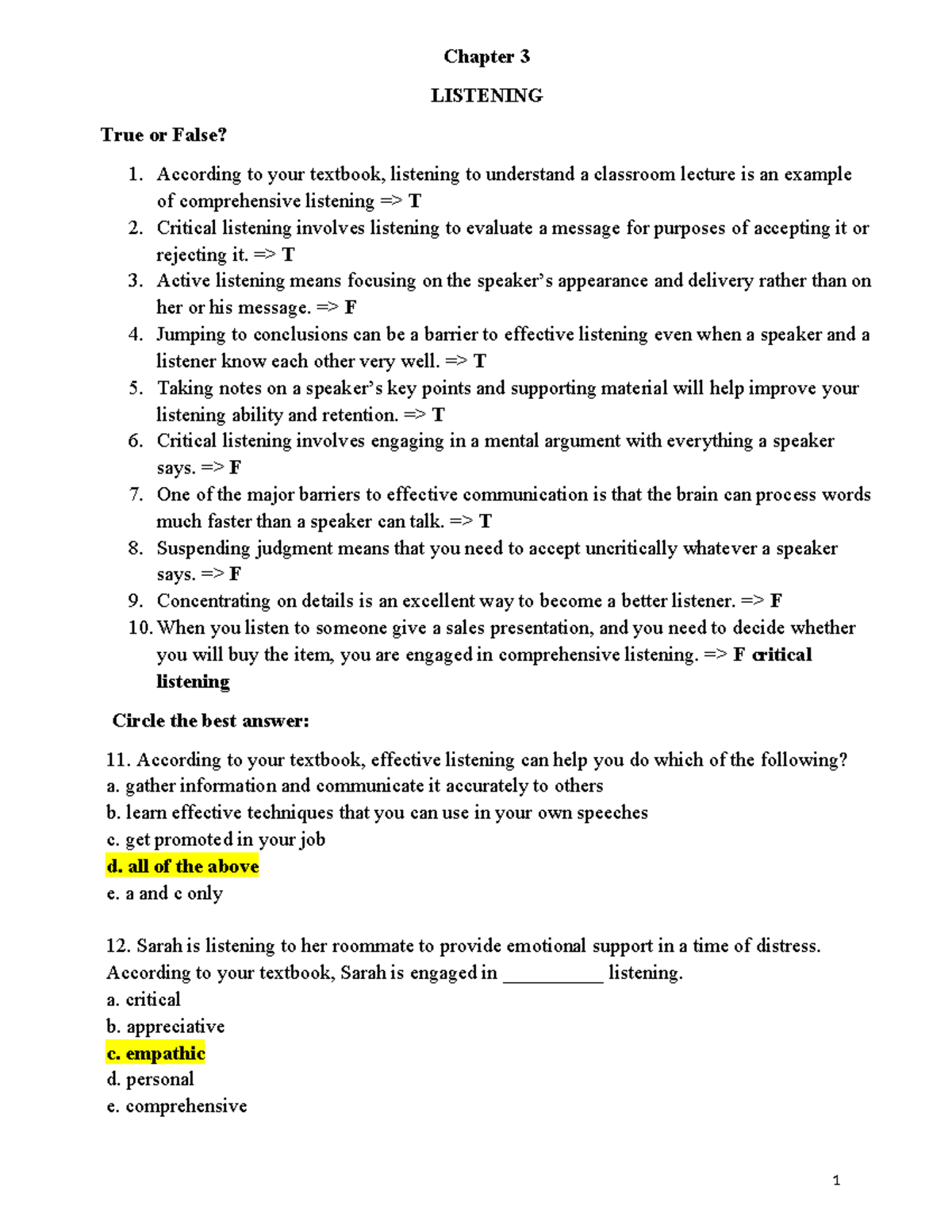 Chapter 3 - Listening Skills: True or False? (C333) - Studocu