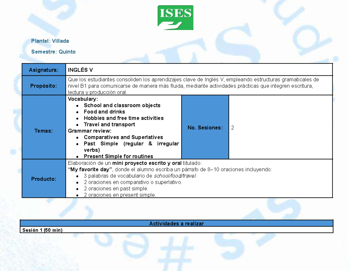 Inglés V: Consolidación de Aprendizajes Clave y Proyecto Final - Studocu