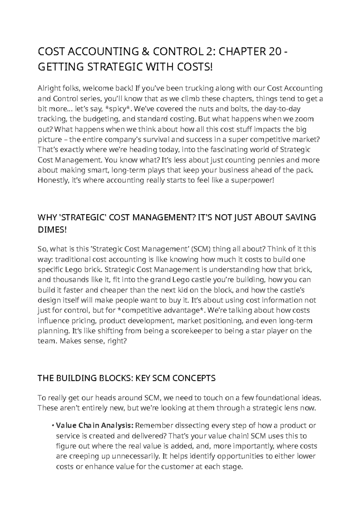 COST ACCOUNTING CONTROL 2: CHAPTER 20 STRATEGIC COST MANAGEMENT REVIEW ...