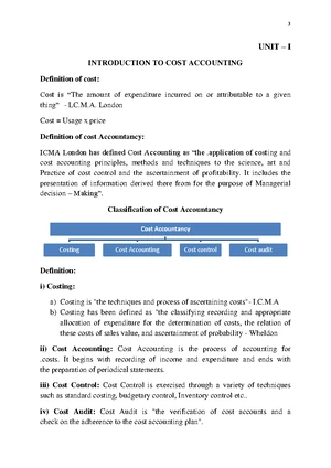 Bcom 2nd year cost accounting unit 1 - UNIT – I INTRODUCTION TO COST ACCOUNTING Definition of ...