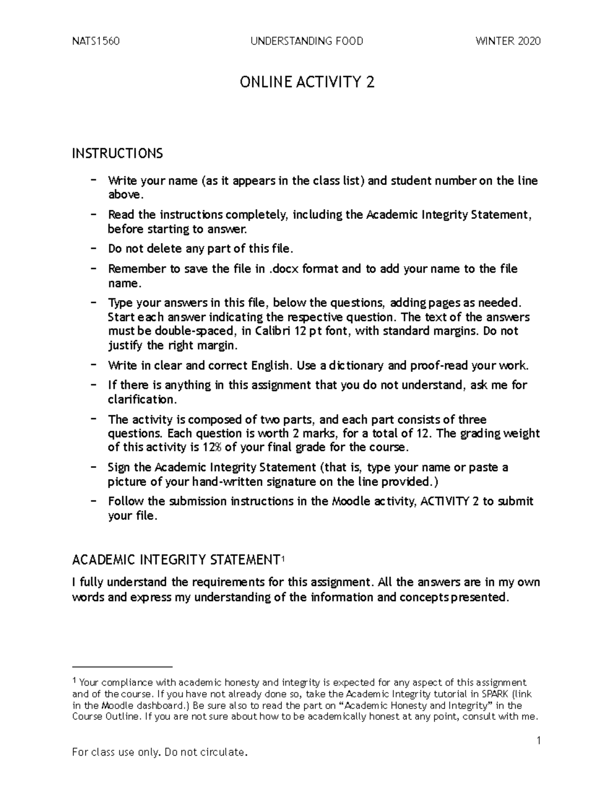 ONLINE ACTIVITY 2 - − Read the instructions completely, including the ...