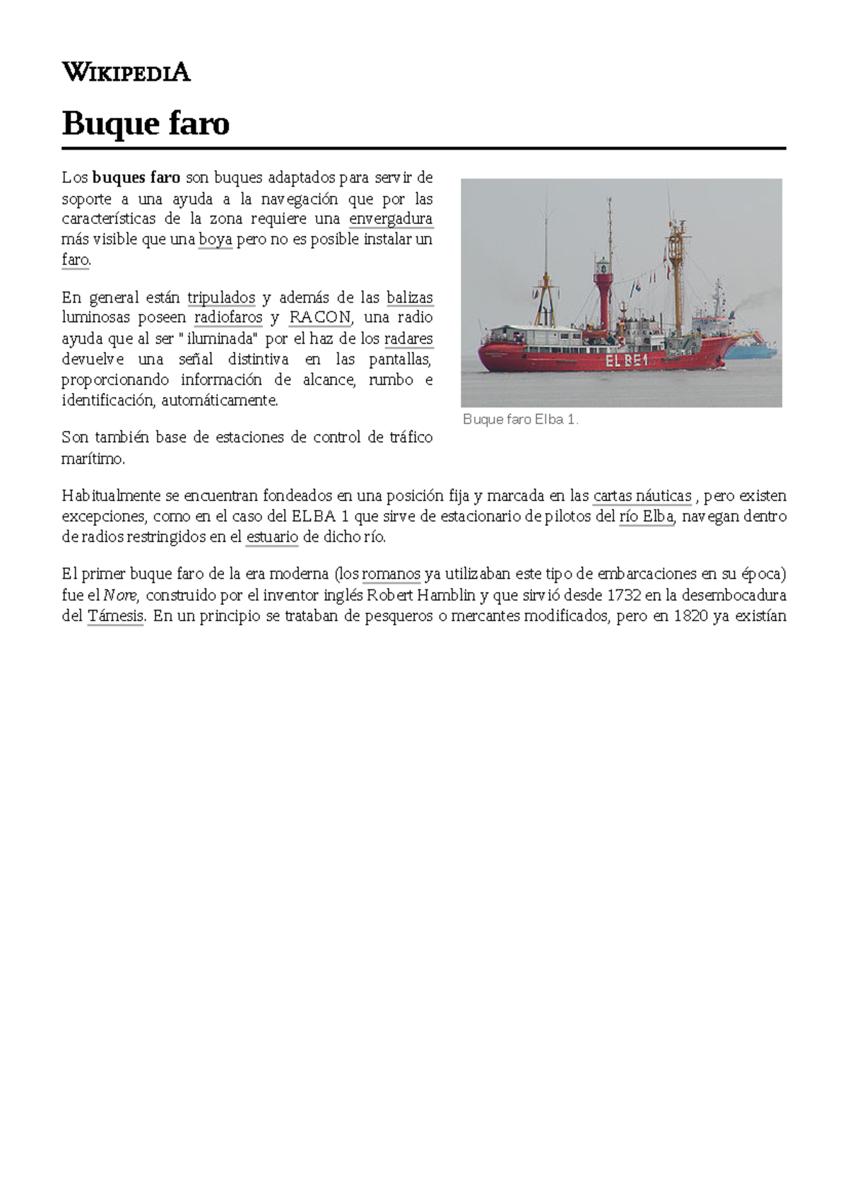 Buque faro - documento de historia - Buque faro Elba 1. Buque faro Los ...