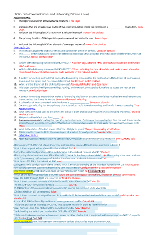 DATA Comms 2 EXAM - Which three elements must be used when you configure a router interface for ...