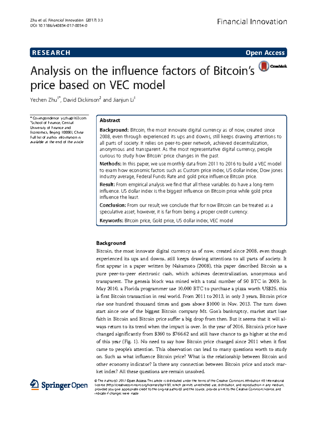 Art 253A10 - VEC Model Analysis of Bitcoin Price Influences - Studocu