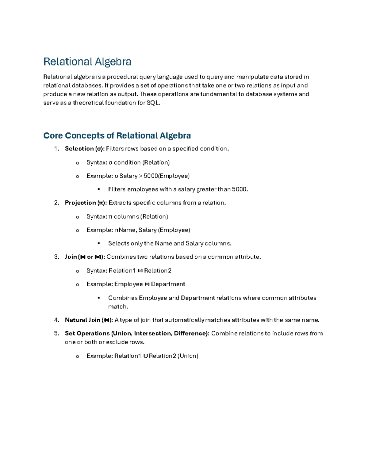 Relational Algebra Final Exam Study Guide: Key Concepts & Exercises - Studocu