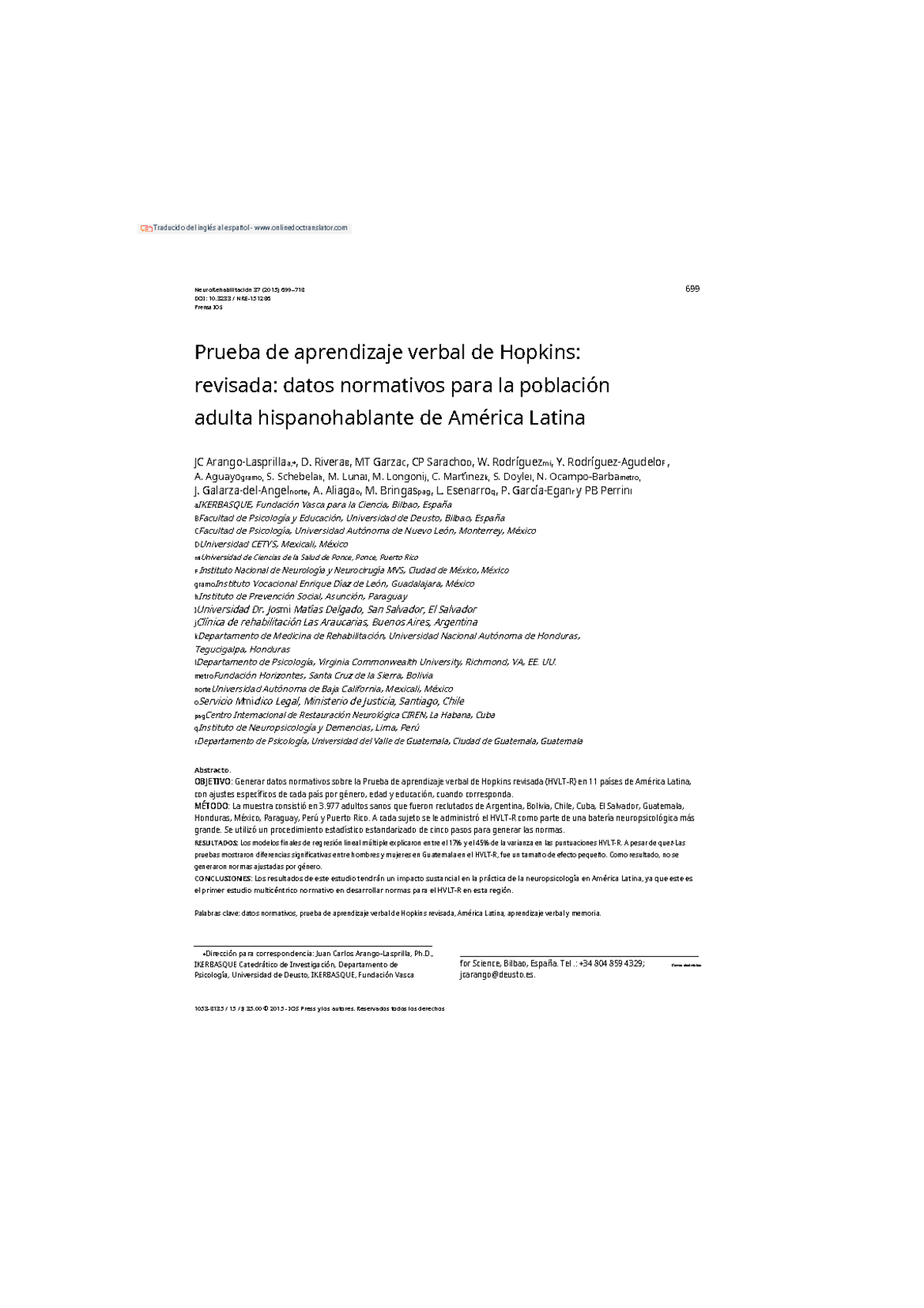 Datos Normativos de la Prueba de Aprendizaje Verbal HVLT-R en AL - Studocu