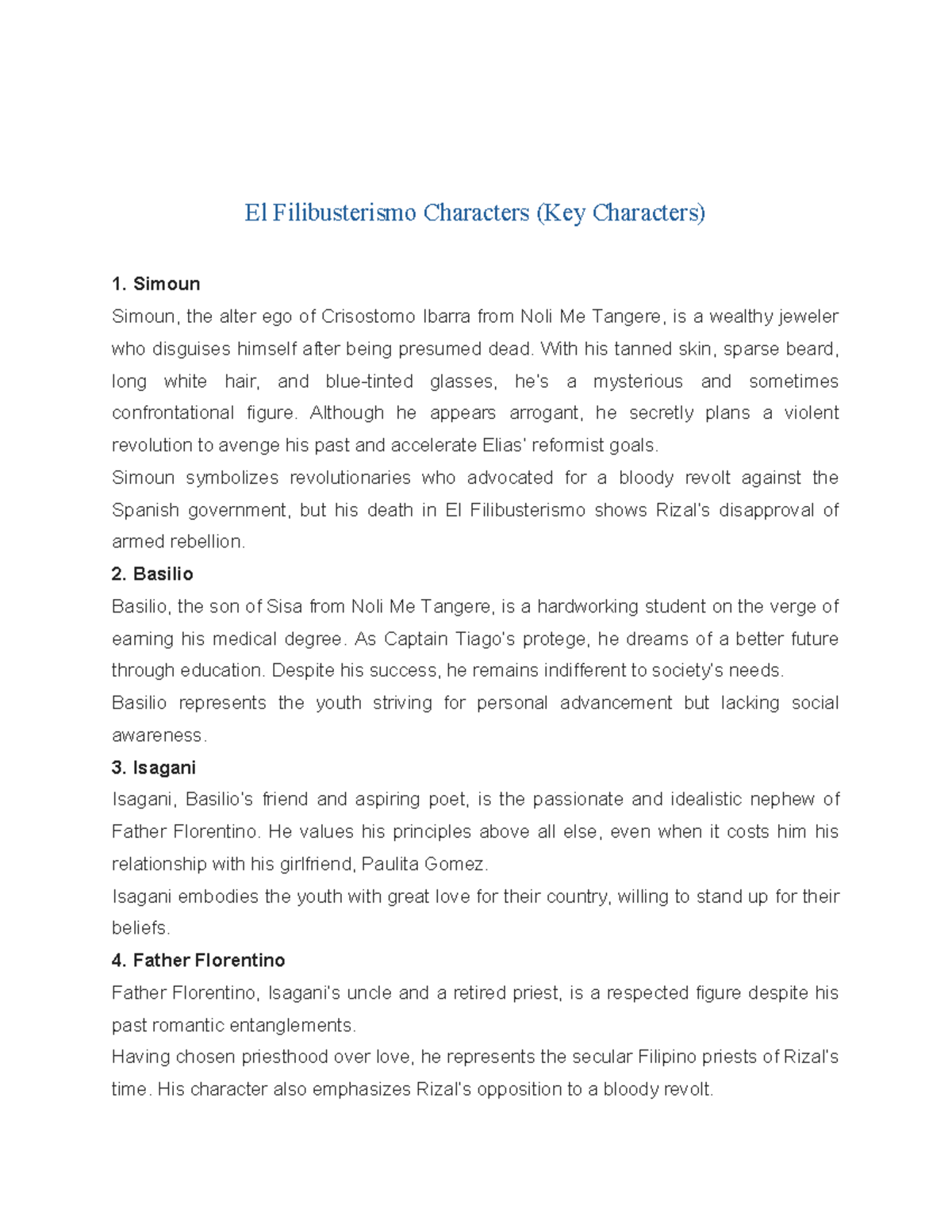 El Filibusterismo Character Analysis (Key Figures) - Studocu