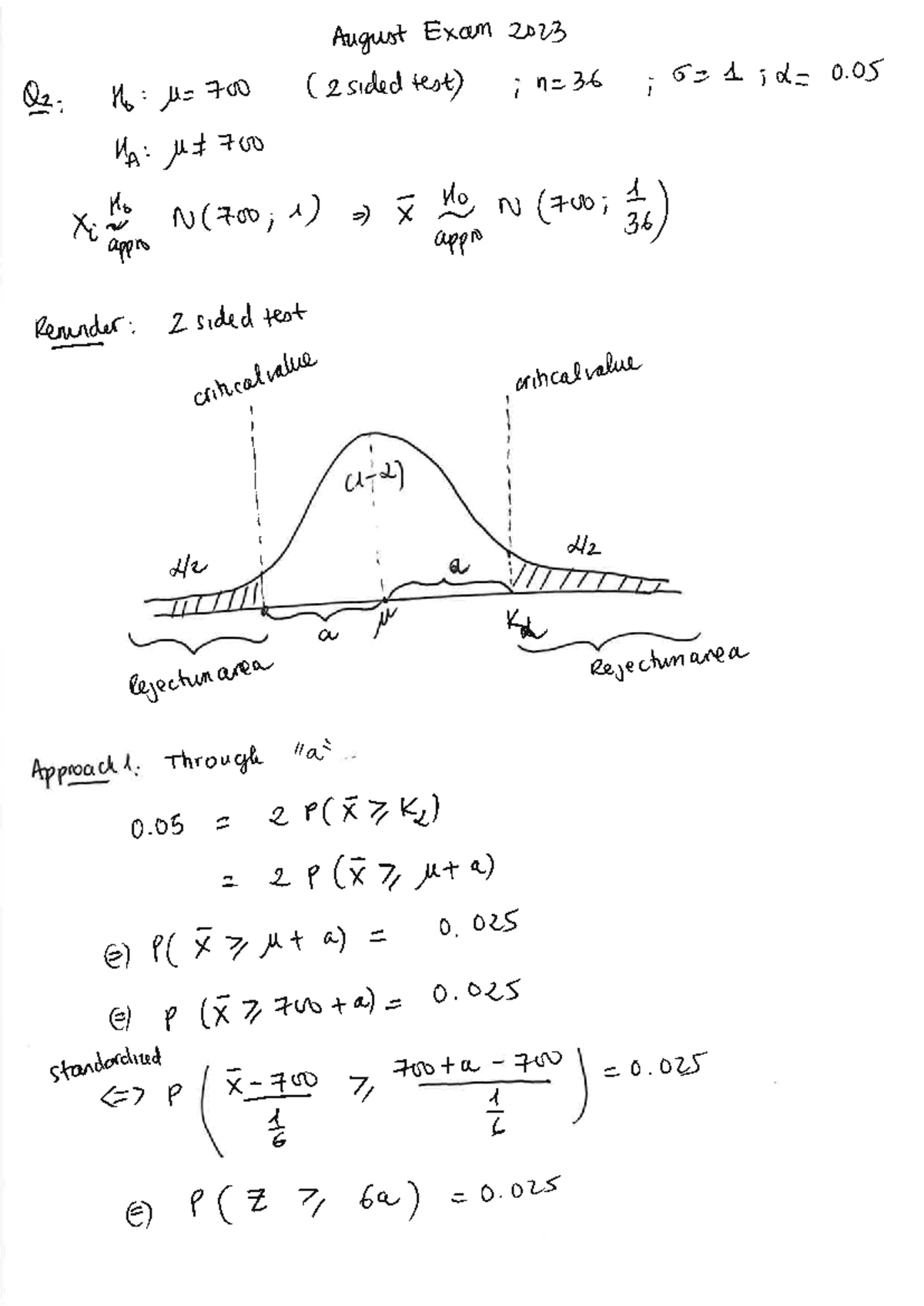 August 2023 Exam Correction: Two-Sided Test Analysis - Studocu