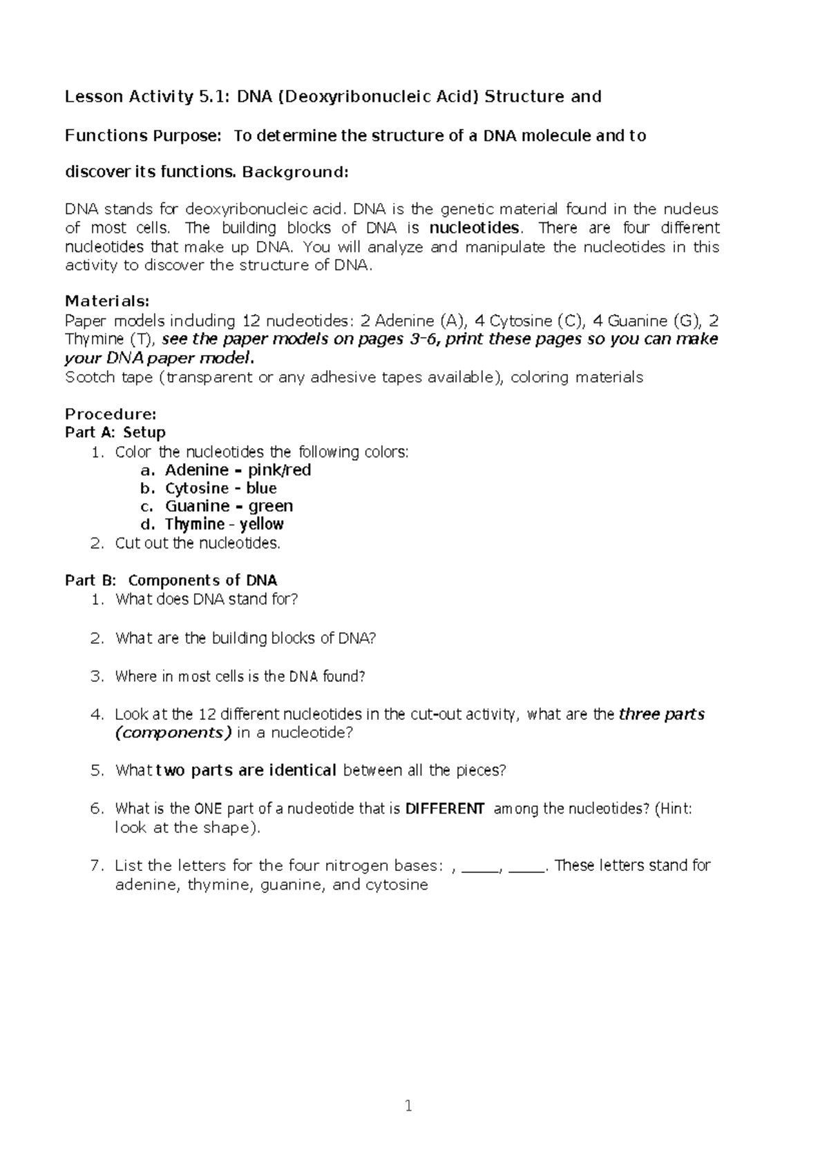 DNA Cut Out Activity - wertyuiop[ - Lesson Activity 5: DNA ...