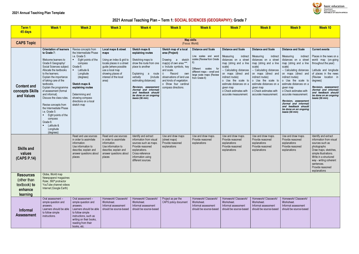 Lesson Plan GET IP Grade 5 Social Science Geography Term 3 Week 1 ...