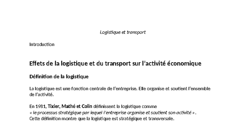 Fiche de Révision : Logistique et Transport - Introduction et Concepts ...
