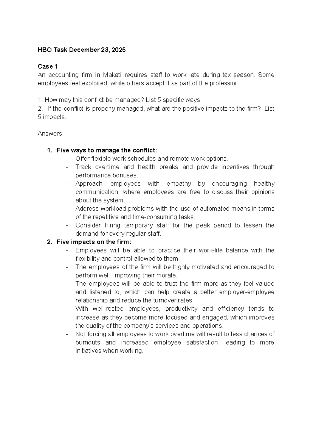 HBO Case 1 - Managing Employee Conflict During Tax Season - Studocu