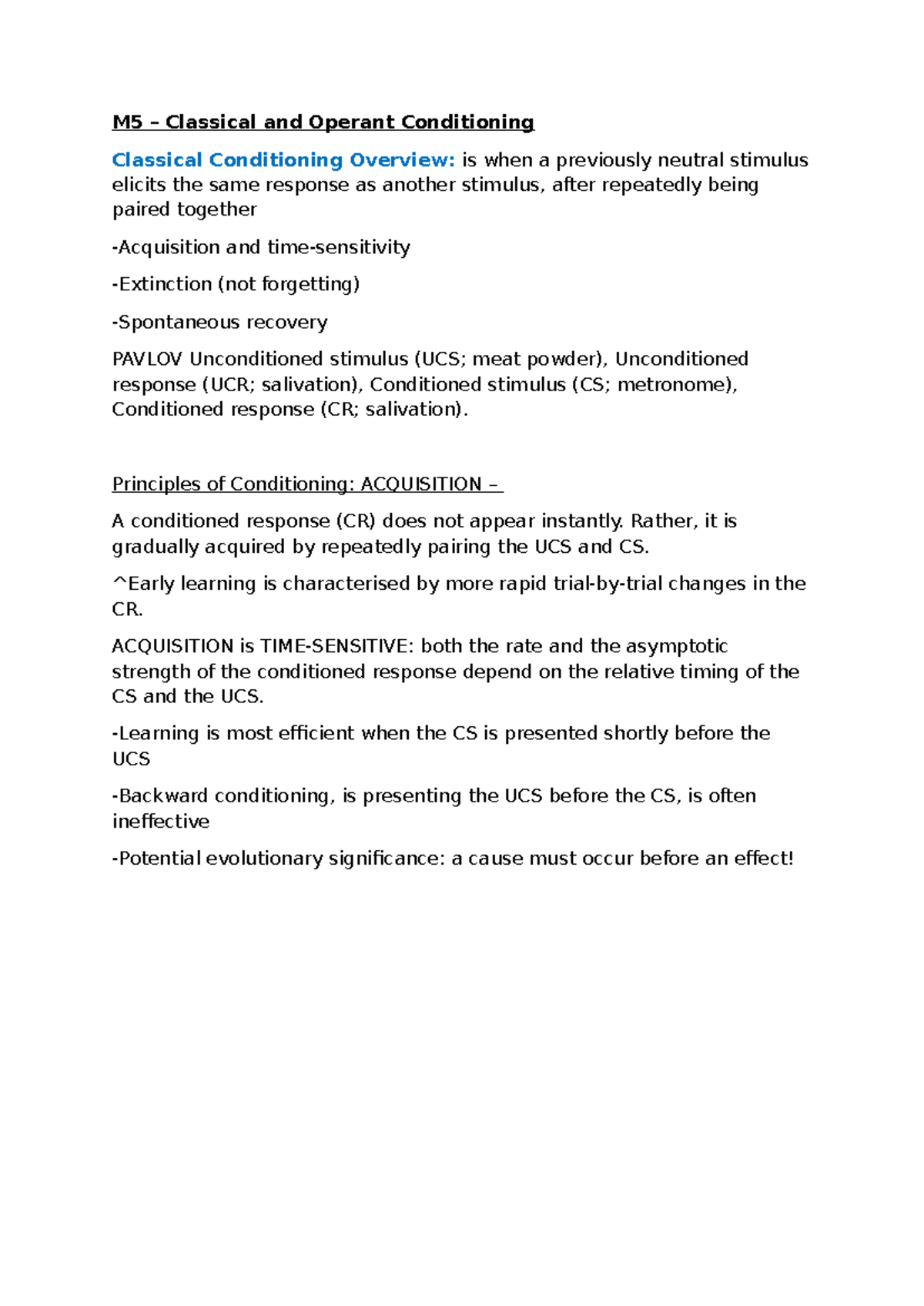 M5 - module 5 - M5 – Classical and Operant Conditioning Classical ...