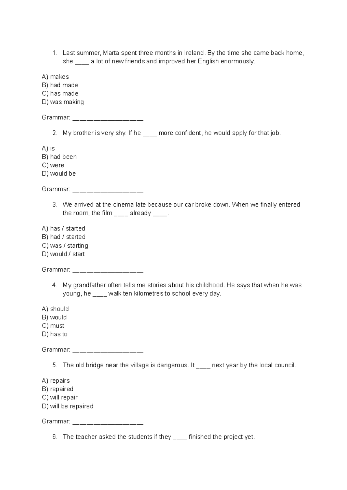 Examen Identificar: Grammar Practice and Exercises - Studocu