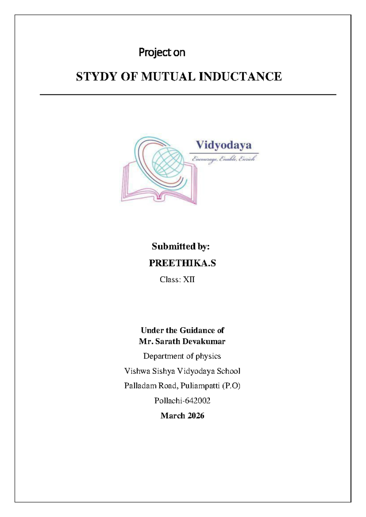 Project on Study of Mutual Inductance - Class XII Physics - Studocu