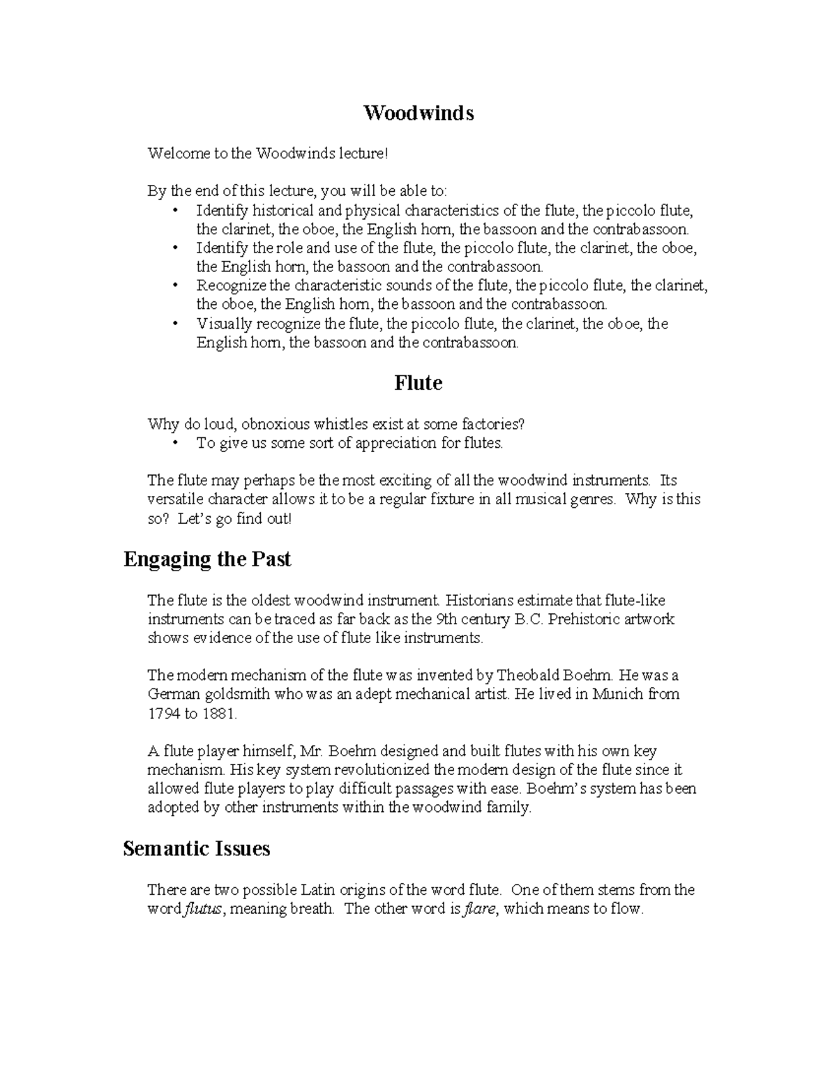 Module 2: Woodwind Instruments Comprehensive Lecture Notes - Studocu