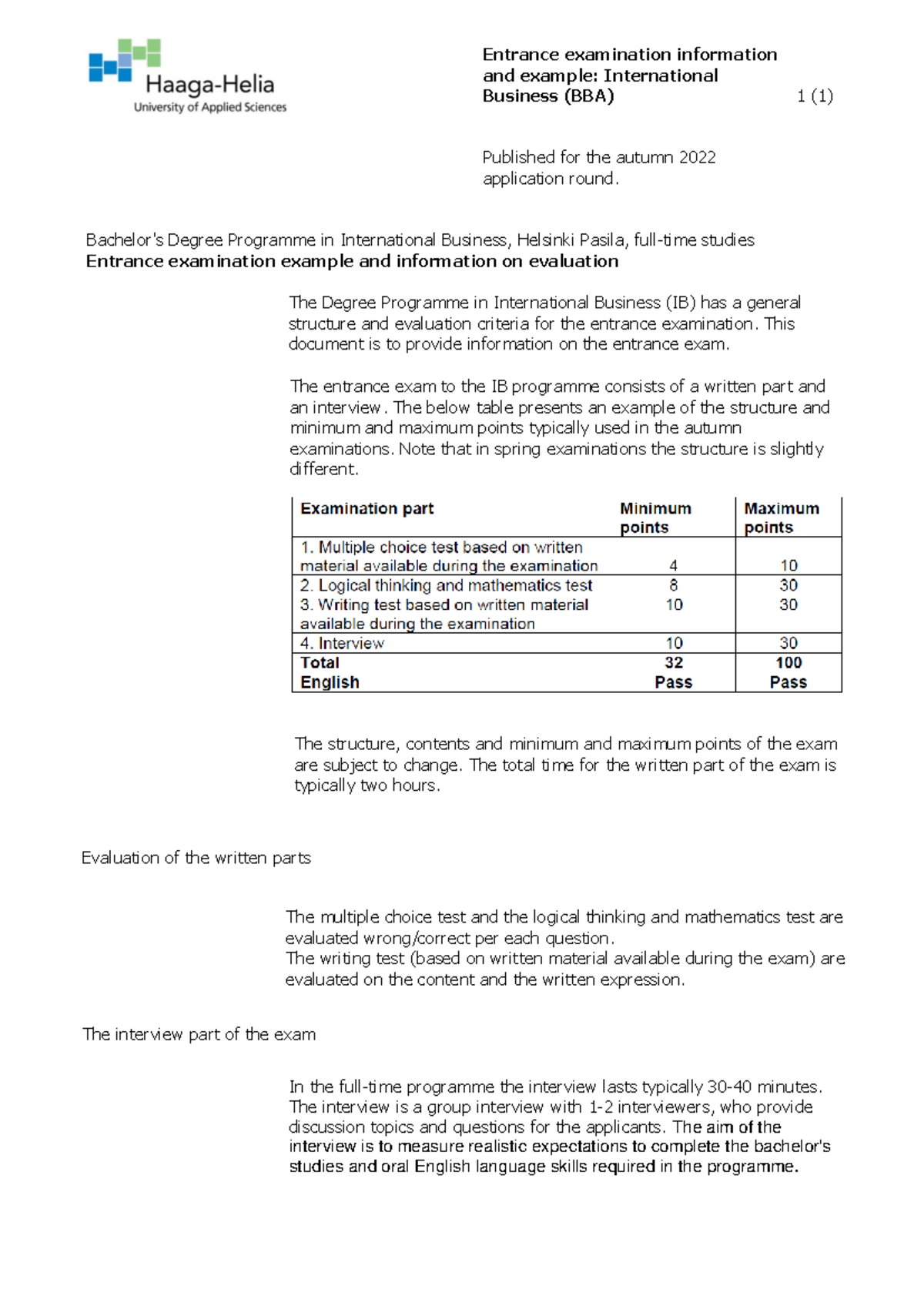 Entrance Exam Sample: International Business (BBA) 2022 - Studocu