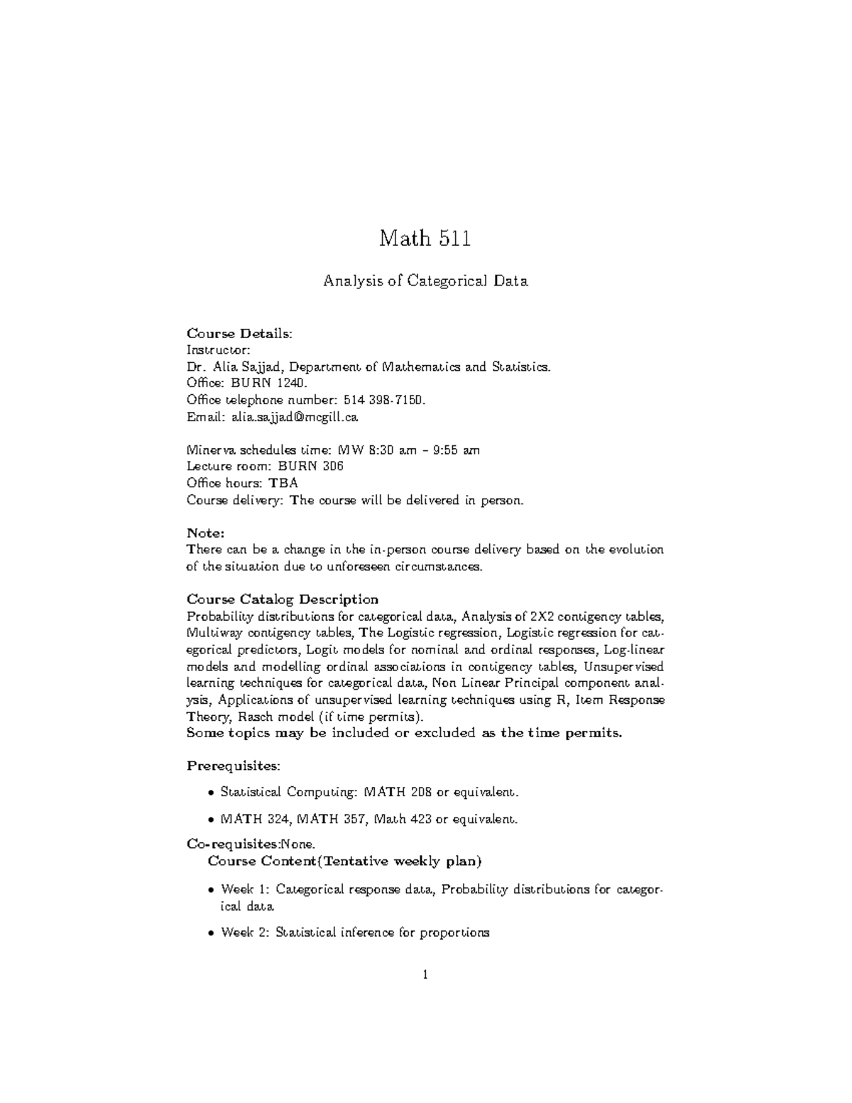 Math 511 W26 Course Outline: Analysis of Categorical Data Syllabus ...