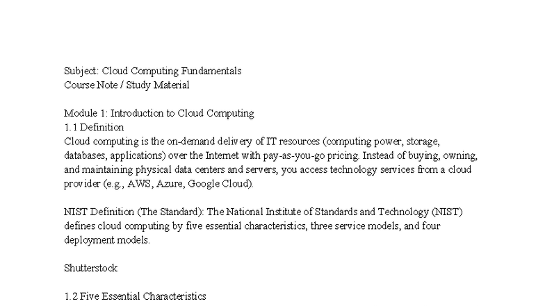 Cloud Computing Fundamentals (Course Code: CC101) - Module 1 Overview ...